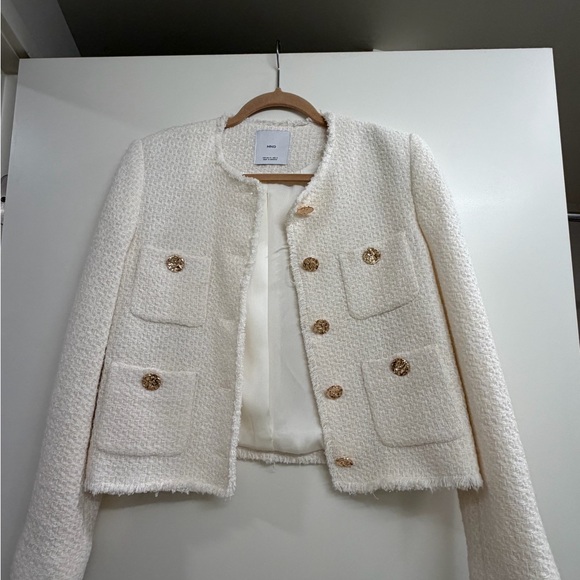 Mango | Jackets & Coats | Mango Cream Tweed Blazer With Gold Buttons ...